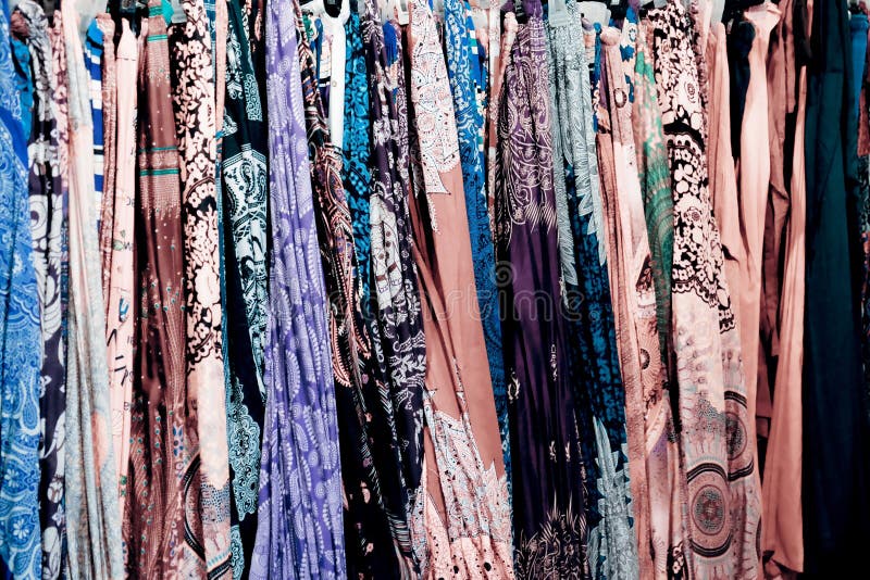 A Large Number of Colorful Shawls, Patterned Textiles, Background Stock ...