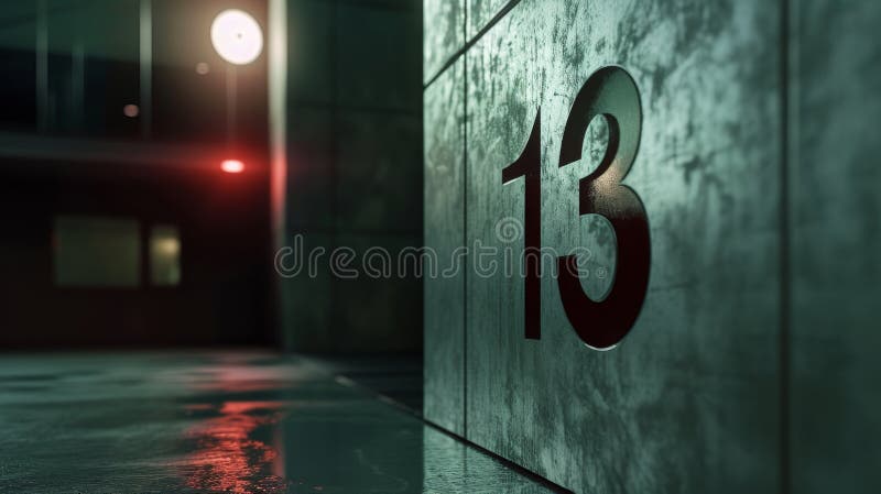 Large Number 13 on Dark Concrete Wall with Red Light Glow Stock Image ...
