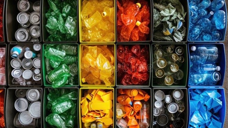 A Large Number of Different Colored Plastic Containers Filled with ...