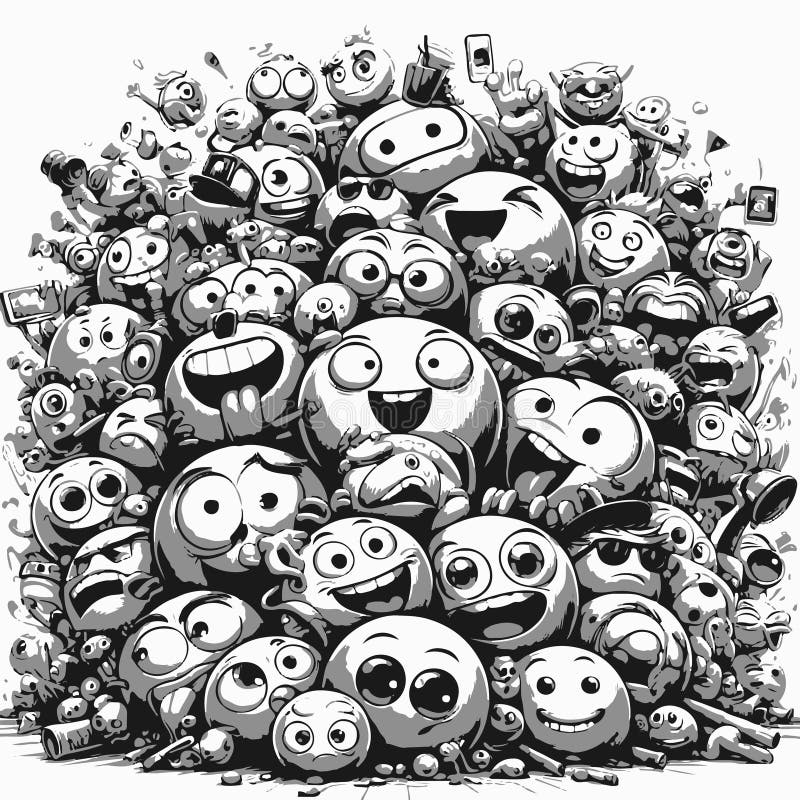 A large number of emojis stock vector. Illustration of black - 358108206