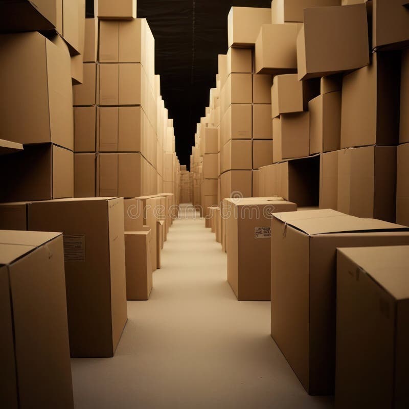 A Large Number of Empty Cardboard Boxes in the Warehouse. Stock ...