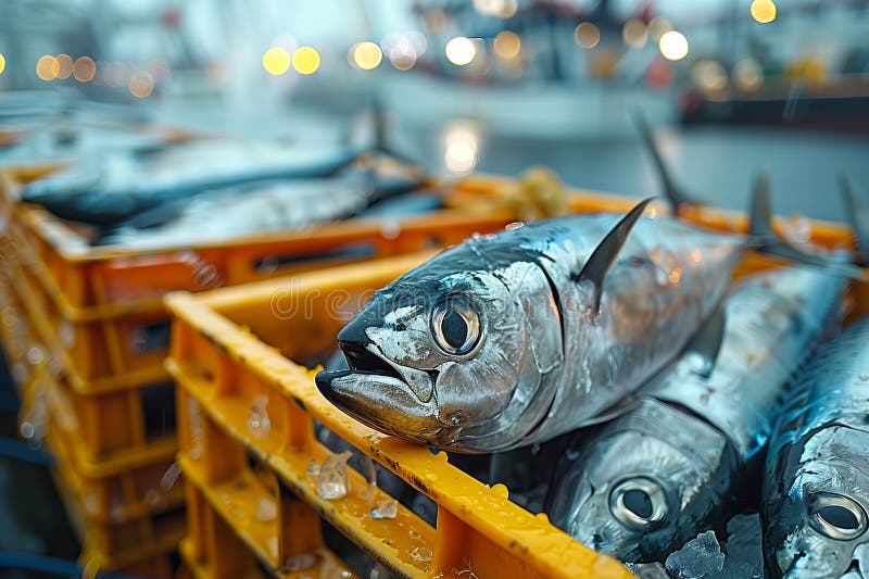 A Large Number of Fish in Crates on the Dock Stock Photo - Image of ...