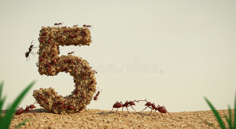 A Large Number 5 Formed from Vibrant Ant Hills Stock Illustration ...