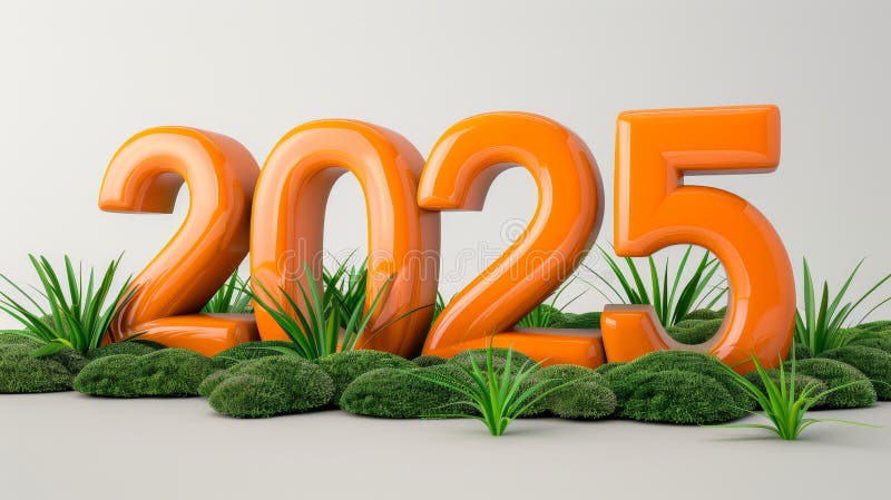 Large 2025 Number with Green Grass on White Background for New Year and ...