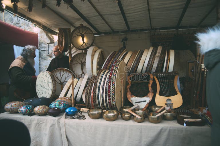 A Large Number of Instruments Sitting on a Table Outside an Tent Stock ...