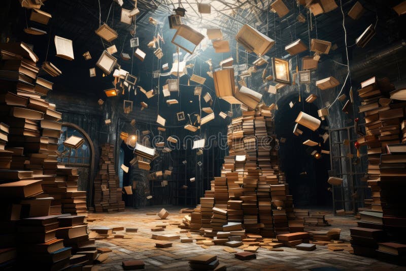 A Large Number of Levitating and Stacked Books Stock Illustration ...