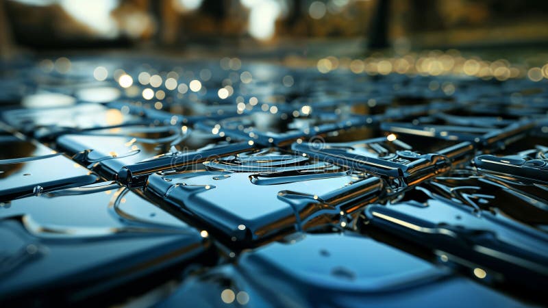 Metallic Mirage: Objects on Water with Bokeh Lights & Dreamlike ...