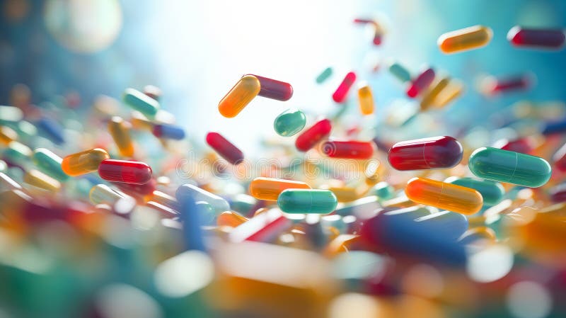 A Large Number of Multi-colored Tablets, Capsules and Vitamins, Close ...