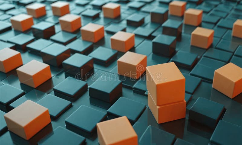 A Large Number of Orange and Black Cubes are Arranged in a Pattern on a ...