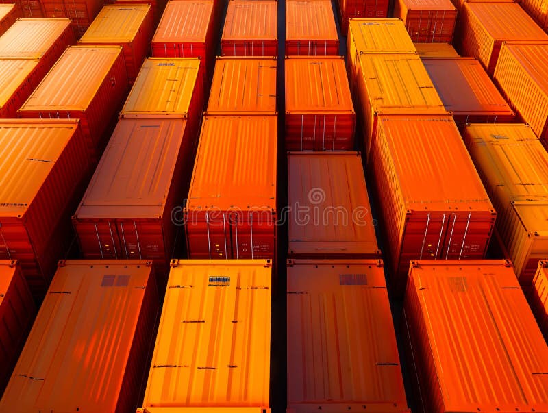 A Large Number of Orange Shipping Containers Stacked on Top of Each ...