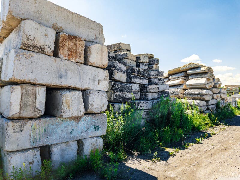 A Large Number of Piled Concrete Blocks Can Be Found in a Construction ...