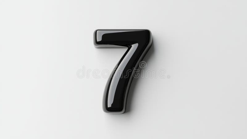 A Large Number Seven in Black on a White Surface, Casting a Shadow ...