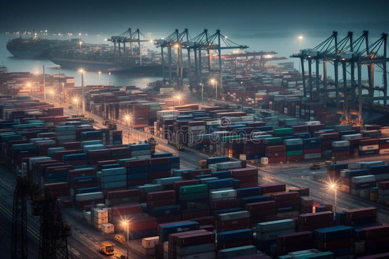 A Large Number of Shipping Containers are Stacked in a Warehouse Stock ...