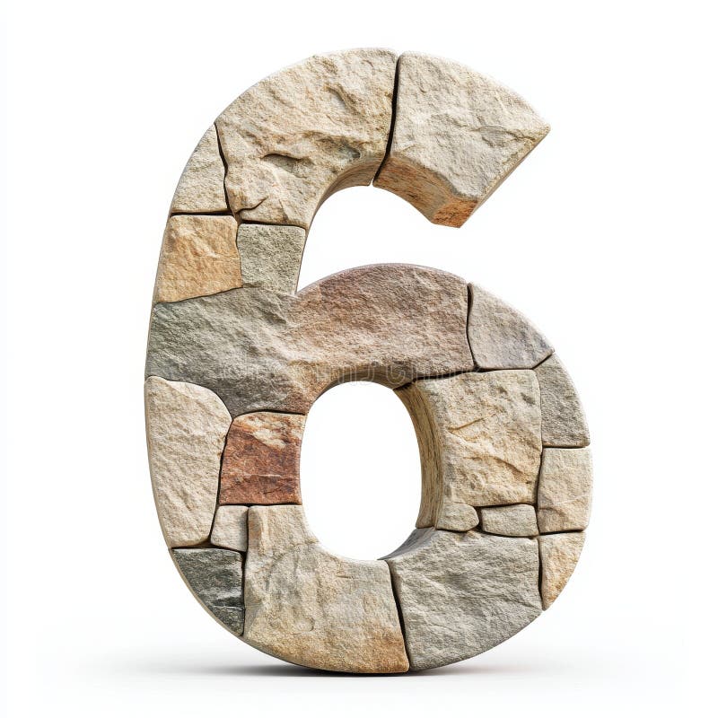 A Large Number Six Crafted from Textured Stones, Emphasizing a Natural ...