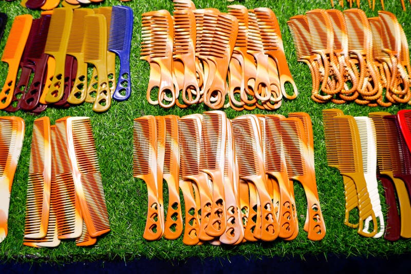 A Large Number of Styling Combs of Various Types are Sold on the Table ...