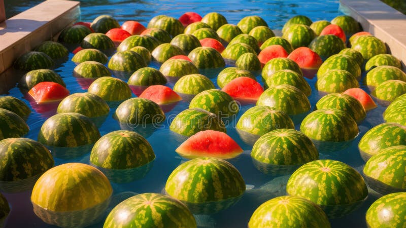A Large Number of Watermelons are Floating in a Pool, AI Stock Photo ...