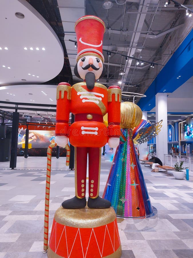 A Large Nutcracker Soldier Figure Dressed is Located in a Shopping Mall ...