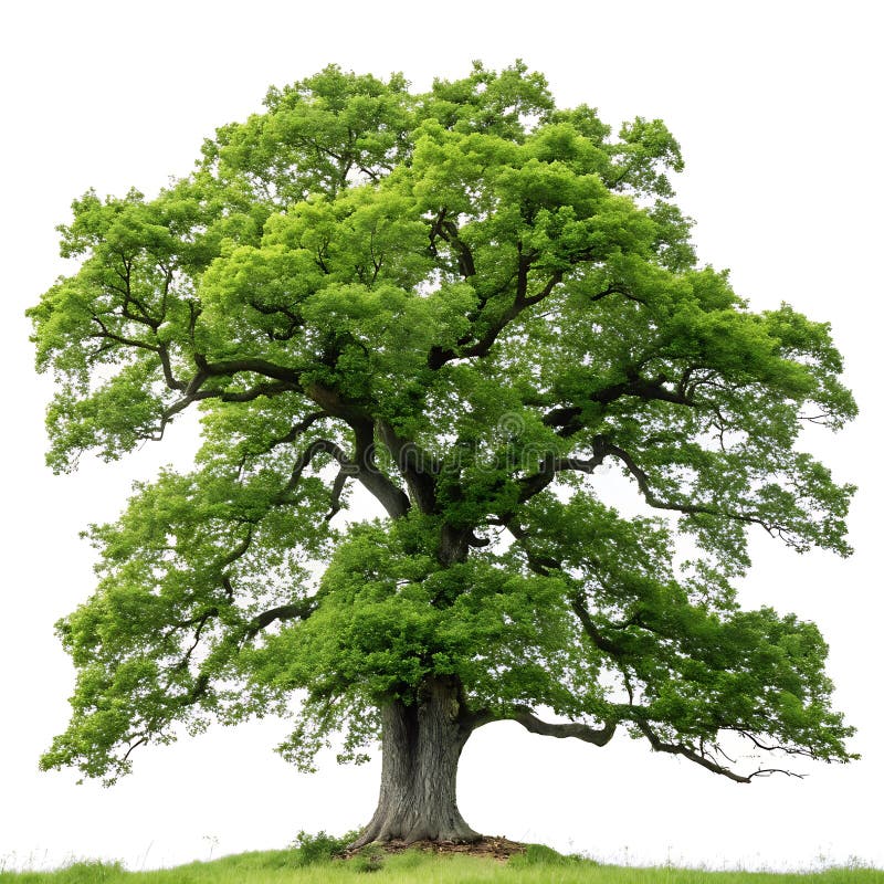 Large Oak Tree with Broad Green Leaves and a Thick Trunk, Isolated on a ...