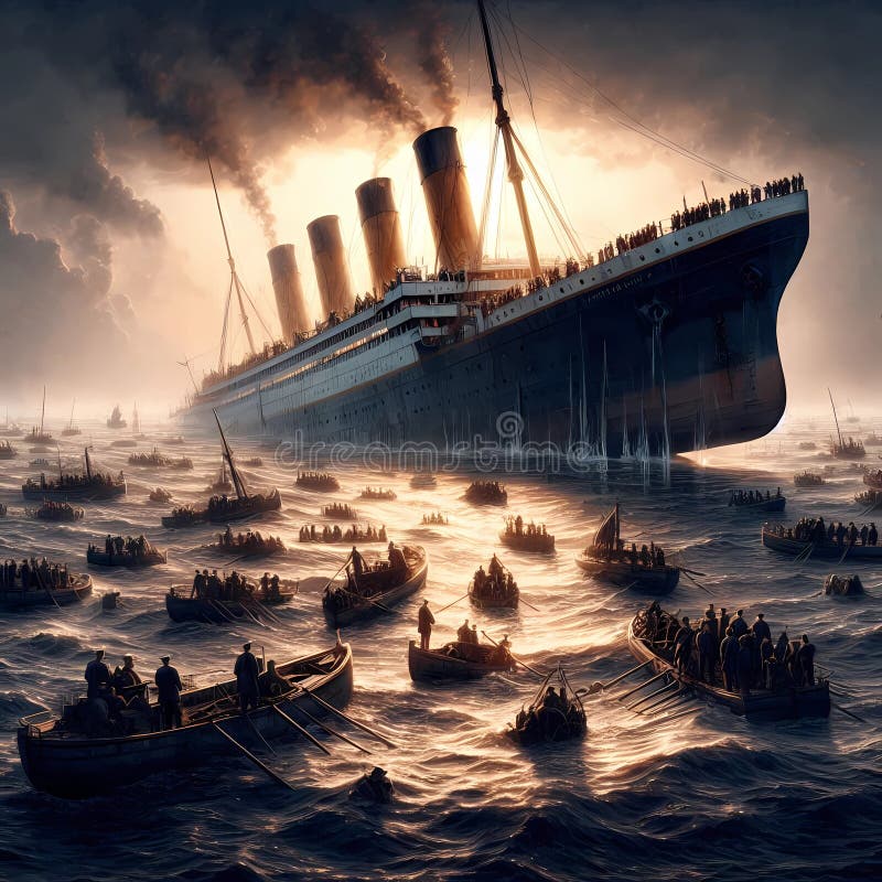 Large Ocean Liner Sinking Lifeboats Stock Illustration - Illustration ...