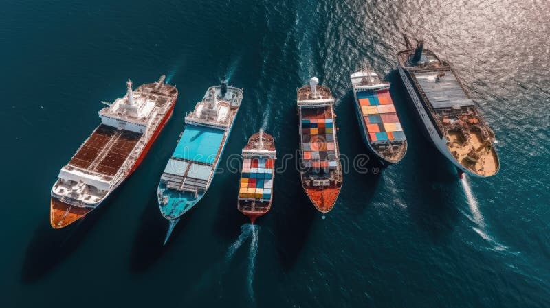 Large Ocean Liners Carrying Containers at Sea, Cargo Ship, Delivery and ...