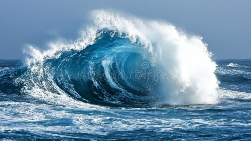 A Large Ocean Wave Breaking and Forming a Hollow in the Water Stock ...