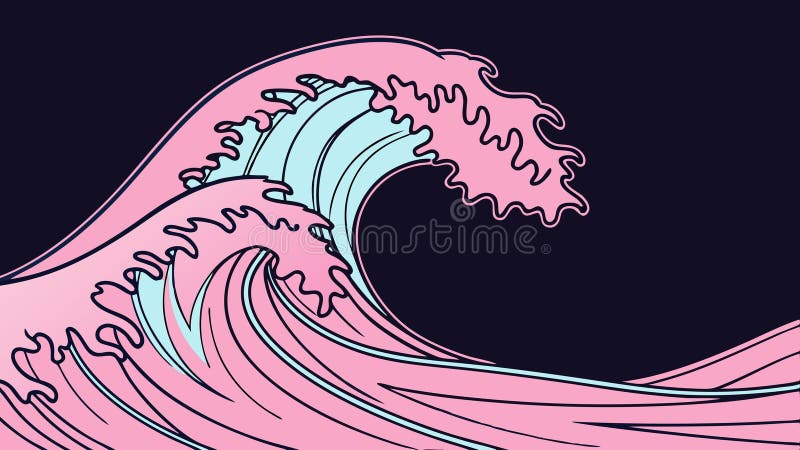 Large Ocean Wave Illustration, Powerful Natural Force Artwork Vector ...