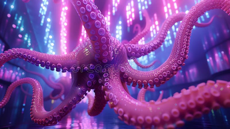 A Large Octopus is in a Dark Room with Bright Lights, AI Stock ...