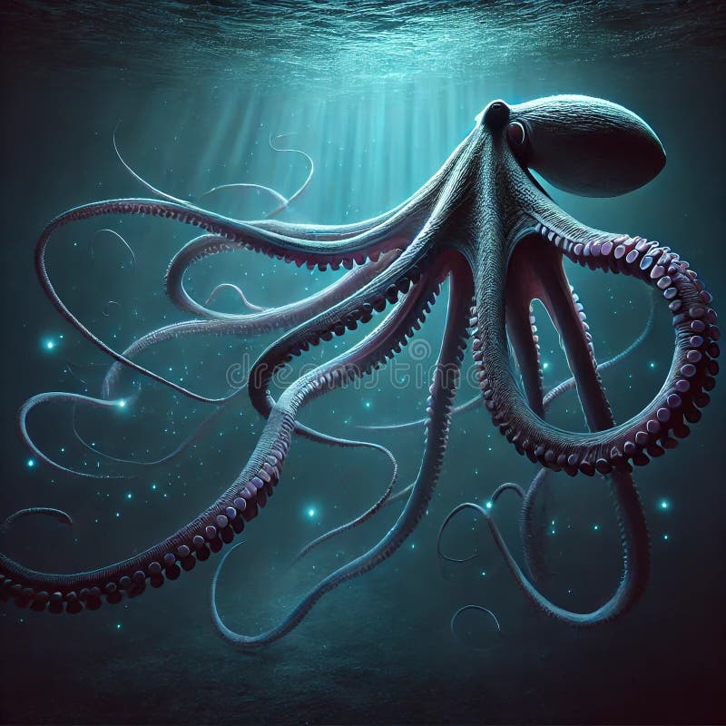 A Large Octopus is Swimming in the Ocean Stock Image - Image of reef ...