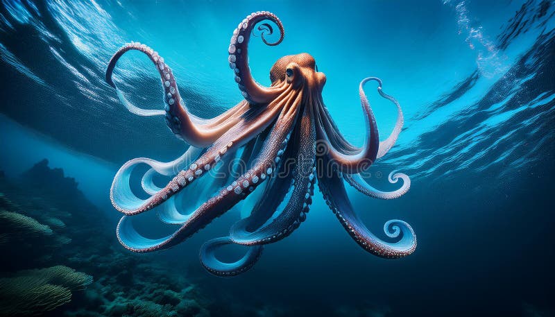 A Large Octopus is Swimming in the Ocean Stock Photo - Image of ...