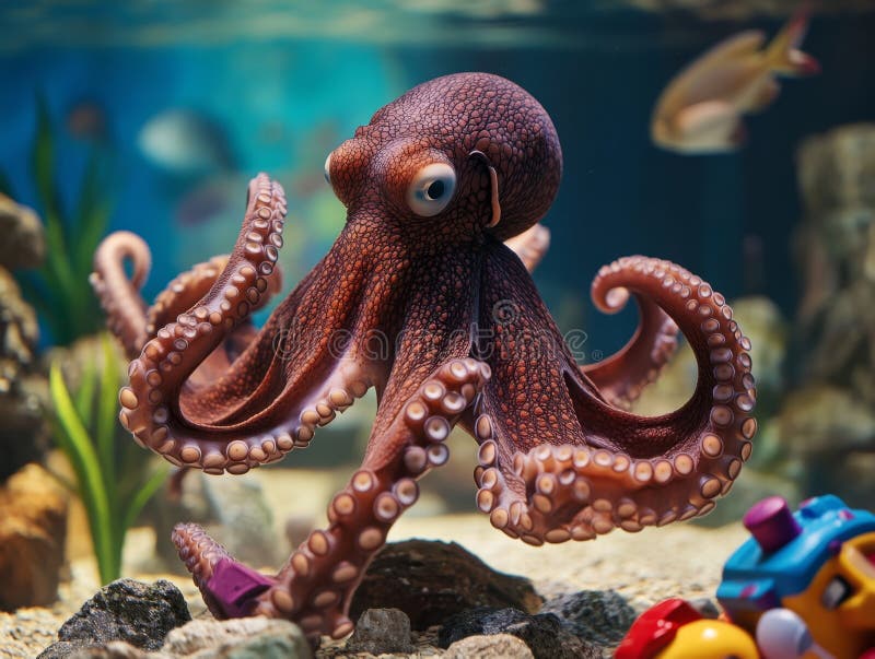 A Large Octopus is in a Tank with Other Sea Creatures Stock Image ...