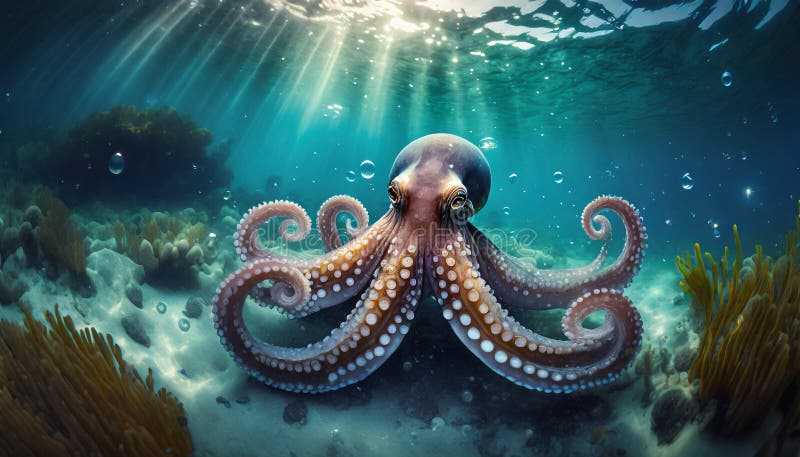Large Octopus Under the Surface Stock Illustration - Illustration of ...