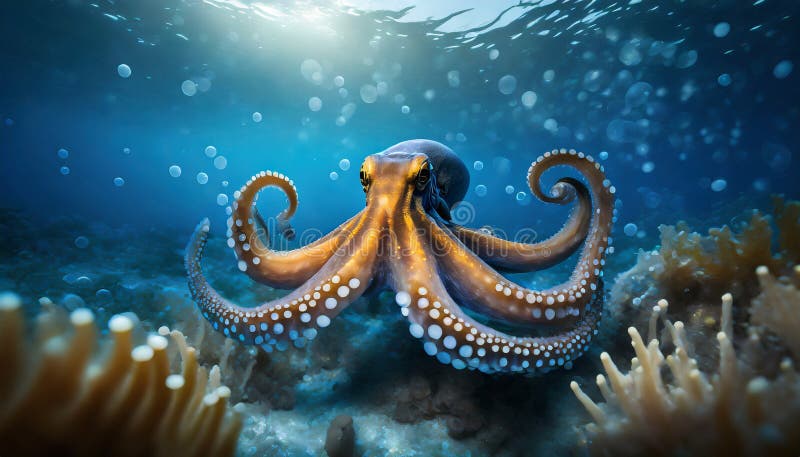 Large Octopus Under the Surface Stock Illustration - Illustration of ...