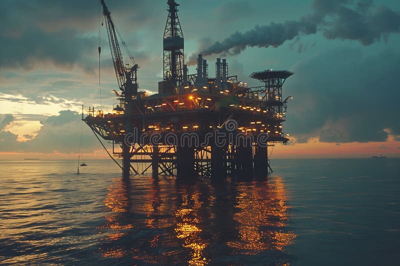 Large Off Shore Oil Rig Platform in the Ocean at Sunset 3d Render Stock ...