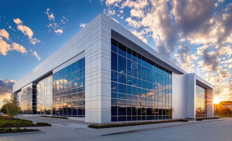 A Large Office Building with Many Windows Against a Blue Sky Stock ...