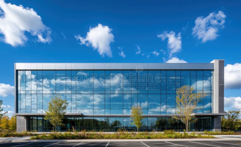 A Large Office Building with Many Windows Against a Blue Sky Stock ...