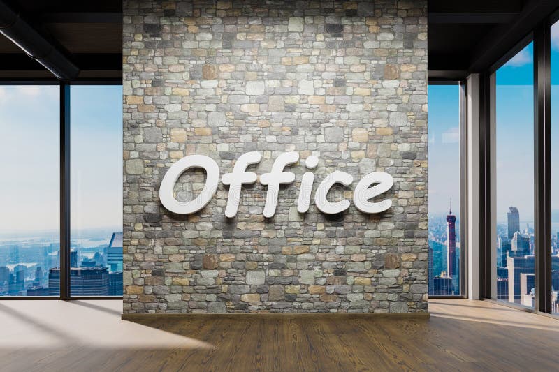 Large Office with Centered Brickwall and White Office Lettering Copy ...
