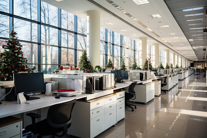 Christmas Trees in an Office with Computers Stock Photo - Image of ...