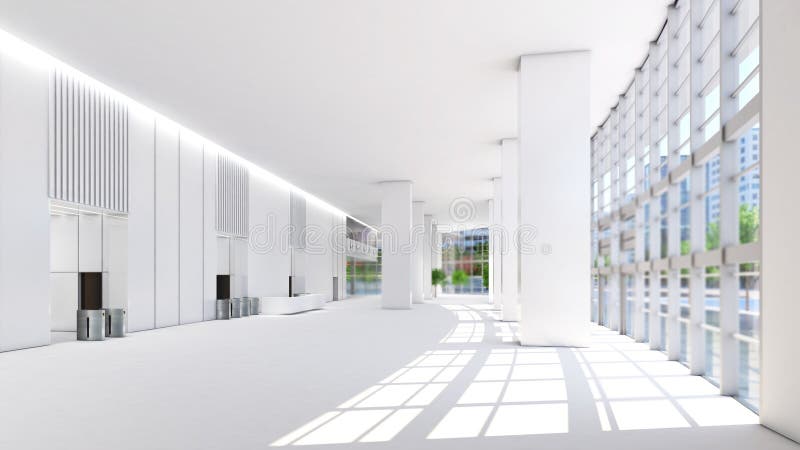 Large Office Hall the White Structure Shines with Light.Office Space,3d ...