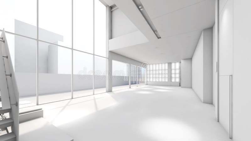 Large Office Hall the White Structure Shines with Light.Office Space,3d ...