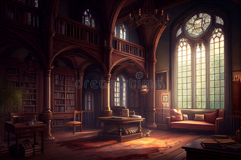 Large Office with Huge Libraries in an Old Castle. AI Generated Stock ...