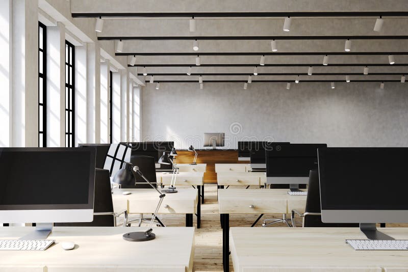 Large office room stock photo. Image of ceiling, computers - 75356248