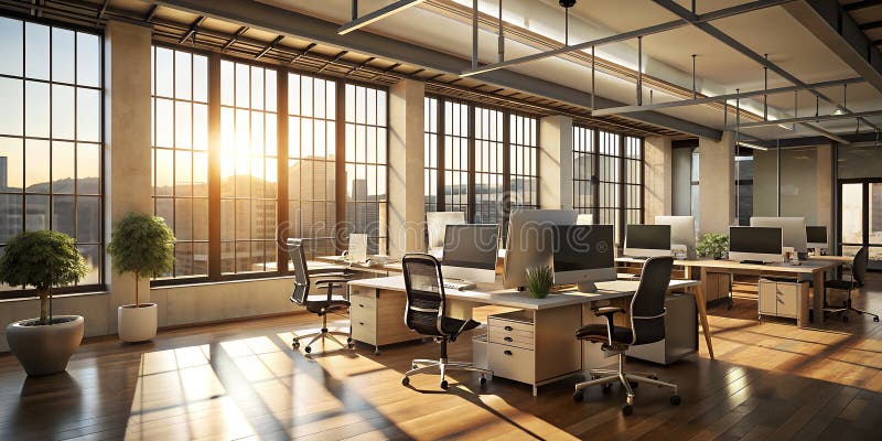 Office Floor with Desks and Computers. Coworking Concept. AI Generated ...