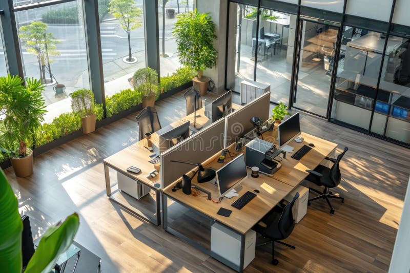 A Large Office Space Filled with Many Desks and Adorned with an ...