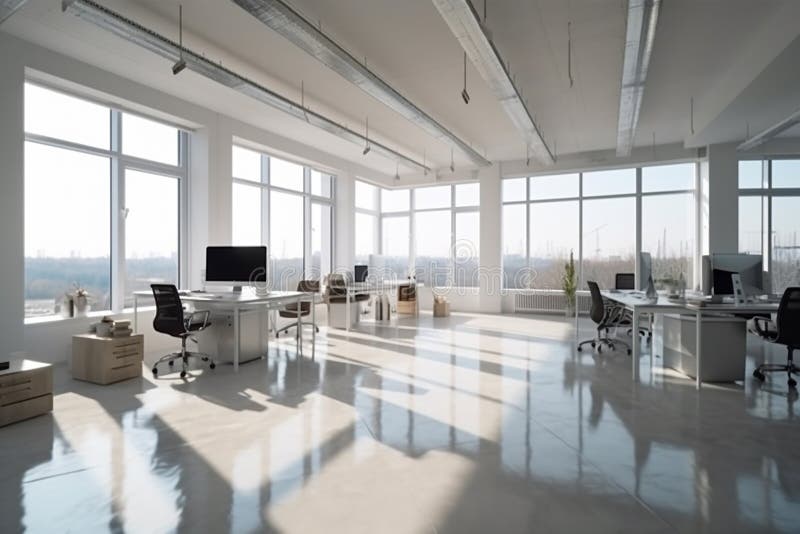 Large Office with Large Windows with Natural Light in White Colors ...