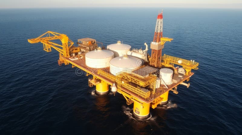 Large Offshore Oil Drilling Platform in the Middle of the Ocean Stock ...