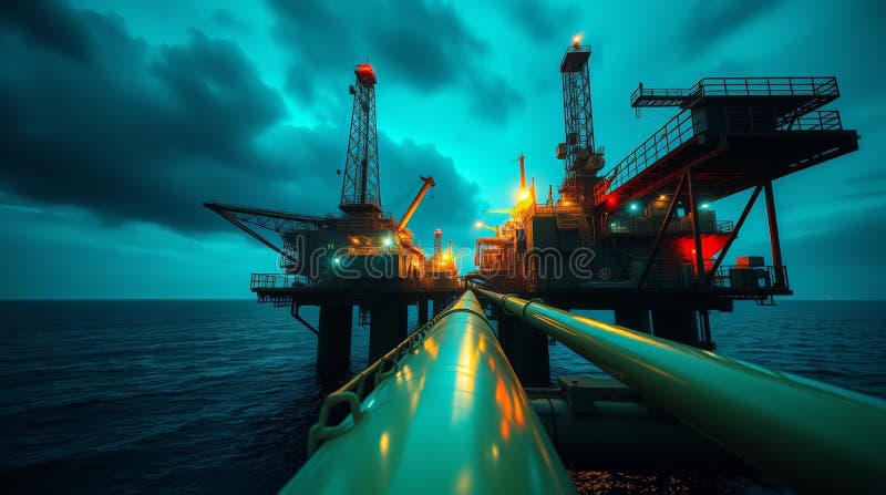 Large Offshore Oil Drilling Platform in the Middle of the Ocean Stock ...