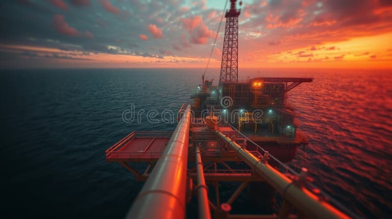 Large Offshore Oil Drilling Platform in the Middle of the Ocean Stock ...