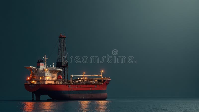 A Large Offshore Oil Rig or Drilling Platform Anchored in the Dark ...