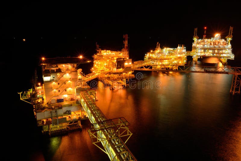 The Large Offshore Oil Rig at Night Stock Image - Image of ...
