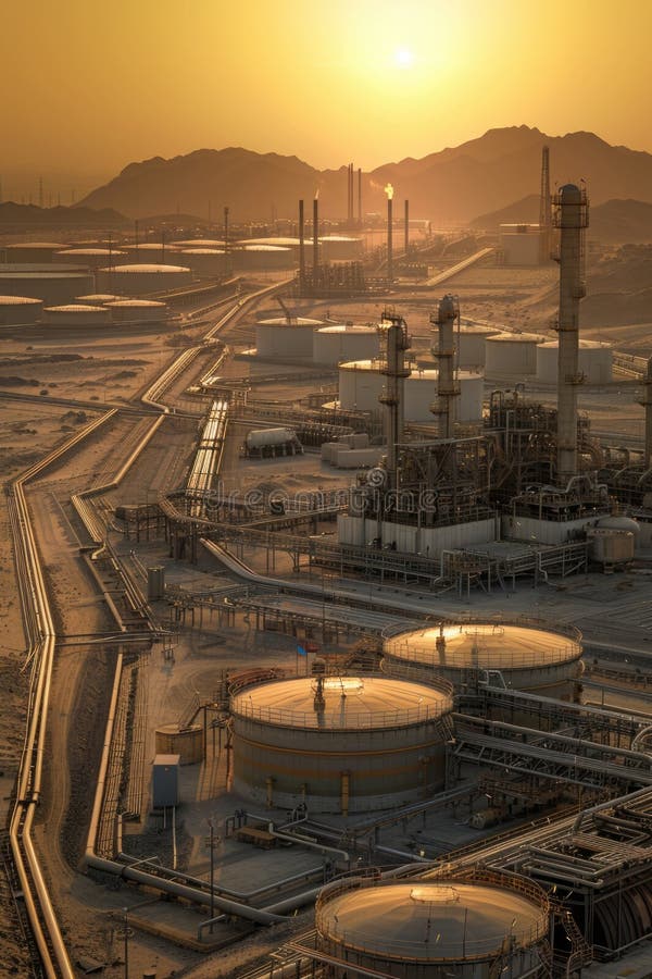 A Large Oil Refinery with Multiple Storage Tanks. Suitable for ...